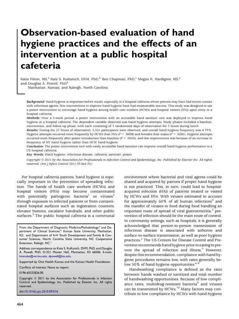 Observation-Based Evaluation of Hand Hygiene Practices and The Effects ...