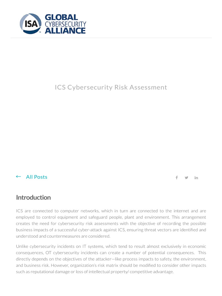 ICS Cybersecurity Risk Assessment | Download Free PDF | Computer ...