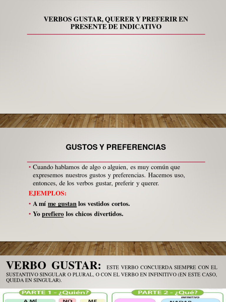 Verbos en Presente de Indicativo Gustar - Querer y Preferir. | PDF