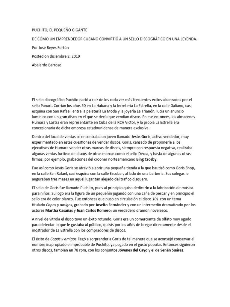 PUCHITO | PDF | Registro LP | Las artes escénicas