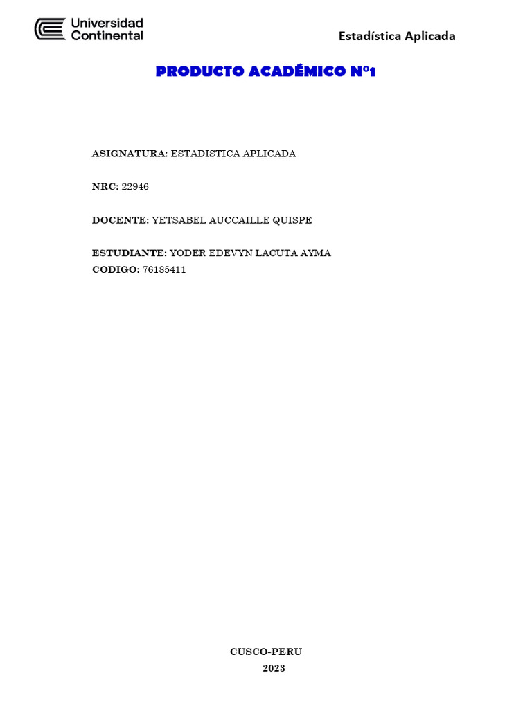Producto Académico 1 ESTADISTICA APLICADA | PDF