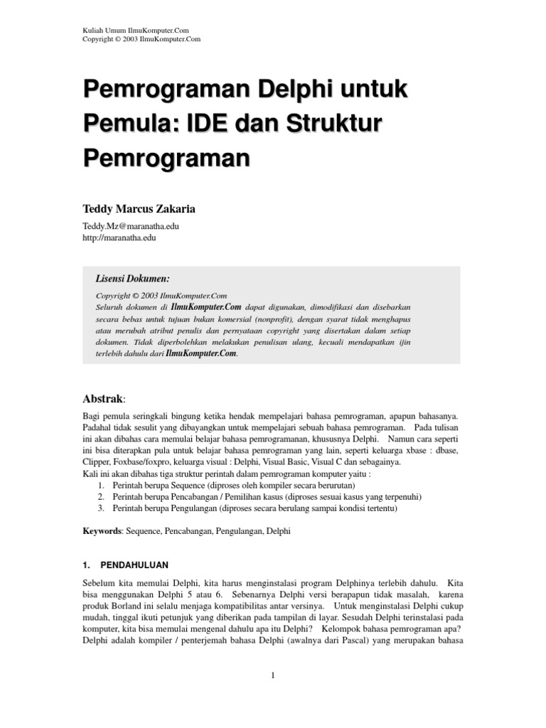 Pemrograman Delphi Untuk Pemula | PDF