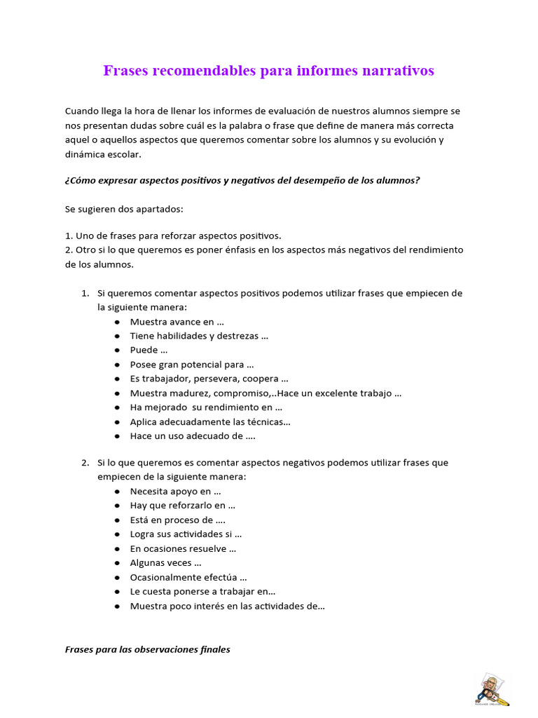 Frases Recomendables para Informes Narrativos. Andamos | PDF | Salón de ... Frases Recomendables para Informes Narrativos. Andamos | PDF | Salón de ...