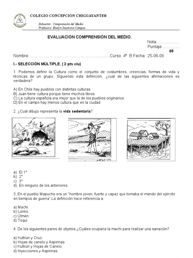 Evaluación sobre Pueblos Originarios 2º Básico | PDF | Grupos étnicos ...