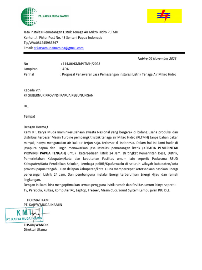 KOP SURAT Proposal Listrik Tenaga Air Provinsi Papua Tengah | PDF ...