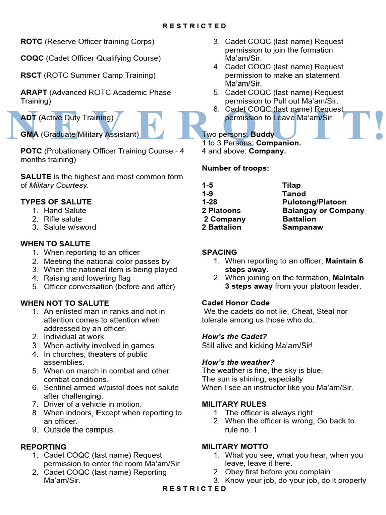 Rotc Reviewer | PDF | Reserve Officers' Training Corps | Knowledge