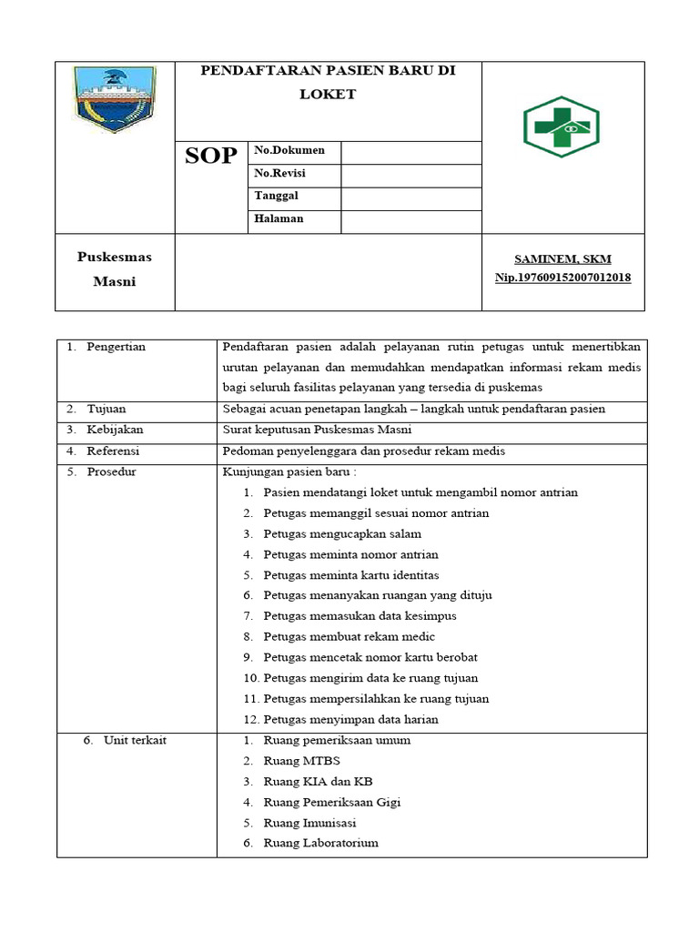 Sop - Pendaftaran Pasien Baru Di Loket | PDF