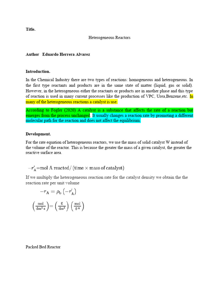 Assignment 3 | PDF | Chemical Reactor | Heterogeneous Catalysis