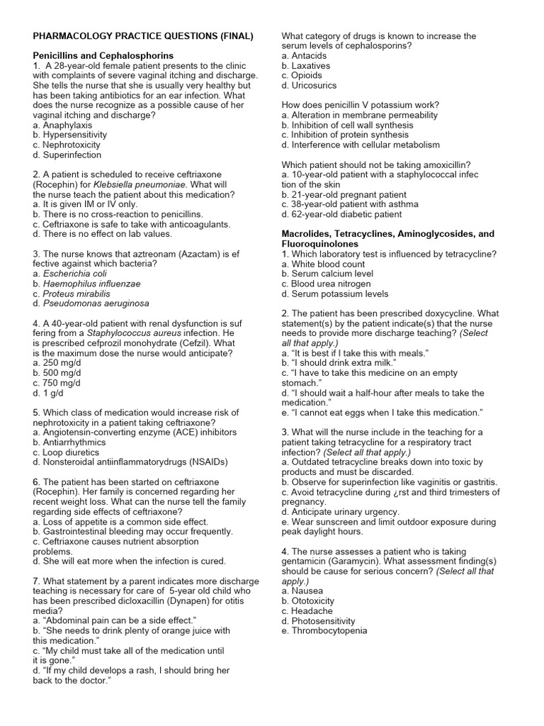Pharmacology Practice Questions | PDF | Heart | Menstrual Cycle
