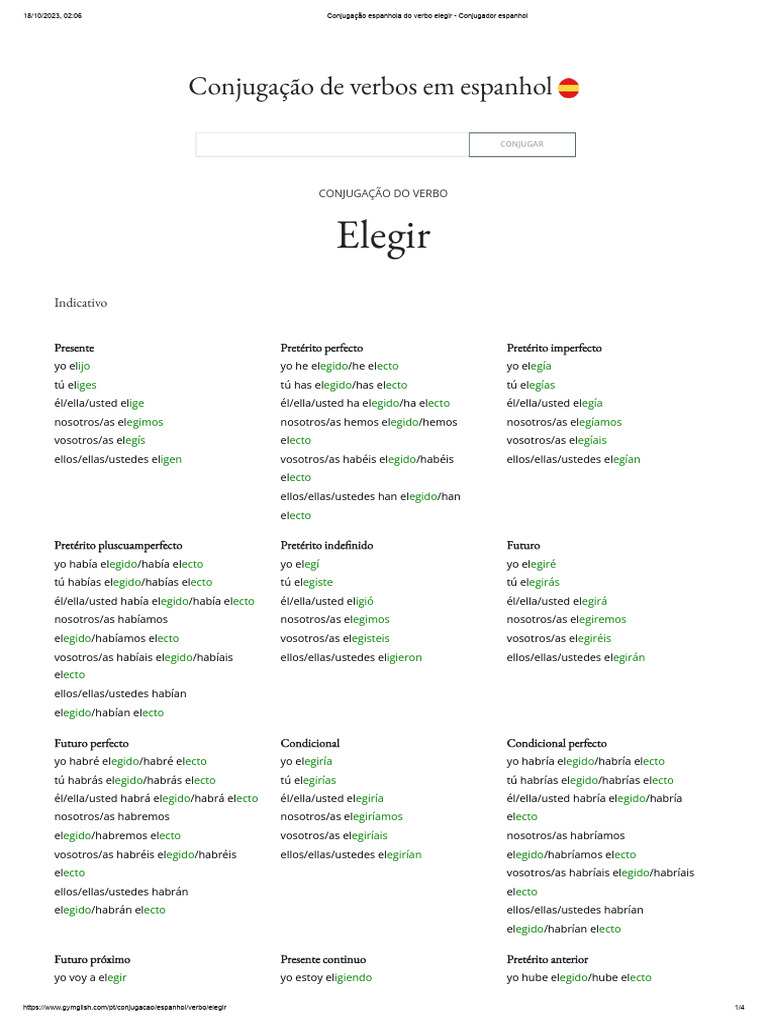 Conjugación del verbo elegir en español | PDF | Conjugación gramatical ...