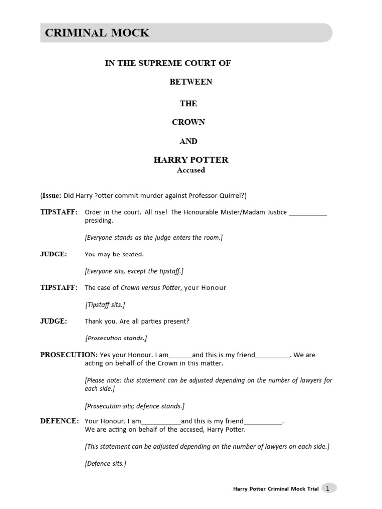 Harry Potter's Mock Trial for Murder | PDF | Reasonable Doubt | Verdict