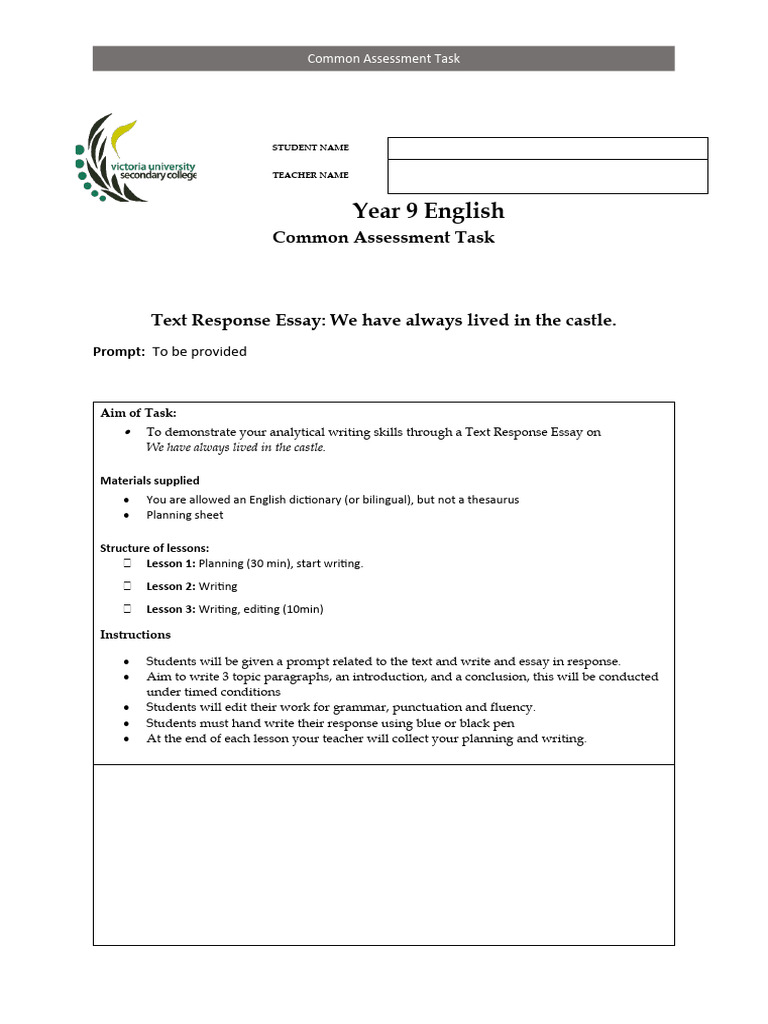 S223 Year 9 Text Response Essay - WHALITC | PDF | Essays | Cognition