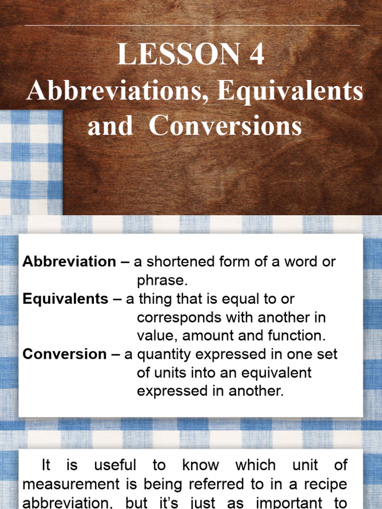 Lesson 4 Abbreviations Equivalents and Conversions | PDF | Career ...