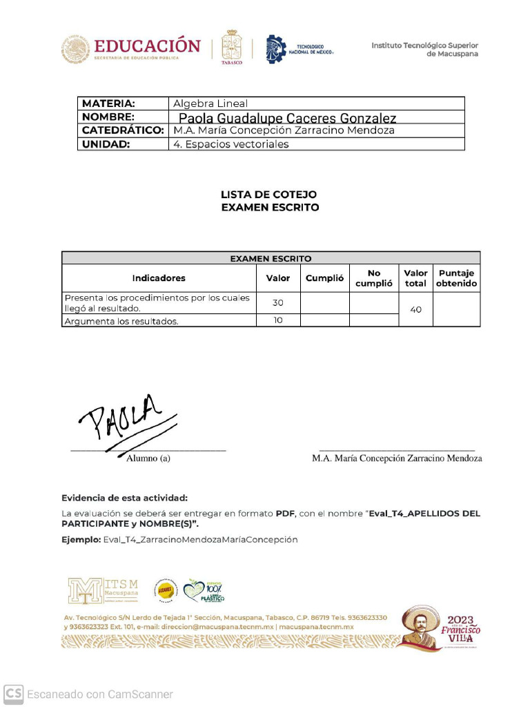 Eva.4 Álgebra | PDF