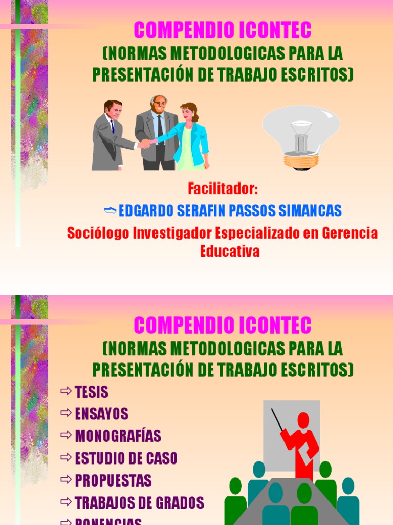 ICONTEC - Normas Técnicas Trabajos Escritos - Presentación | PDF | Bibliografía | Comillas