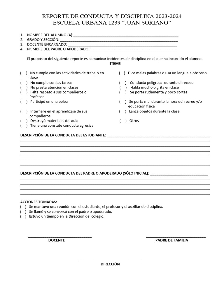Reporte de Conducta y Disciplina 2017 | PDF | Maestros | Aprendizaje