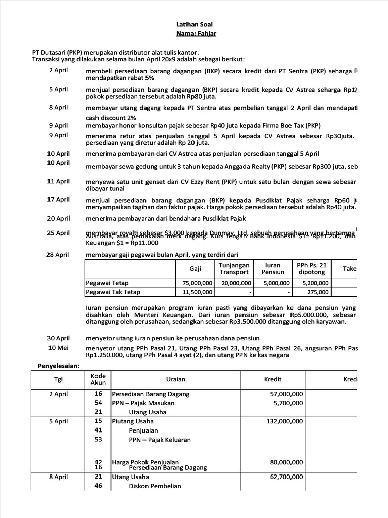 PDF Fahjar FF Jawaban Latihan Akuntansi Perpajakan Part 1 1 - Compress | PDF