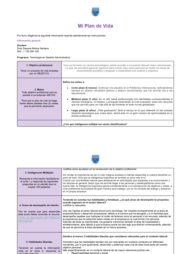 PV N3 - Mi plan de vida | PDF | Análisis FODA | Business