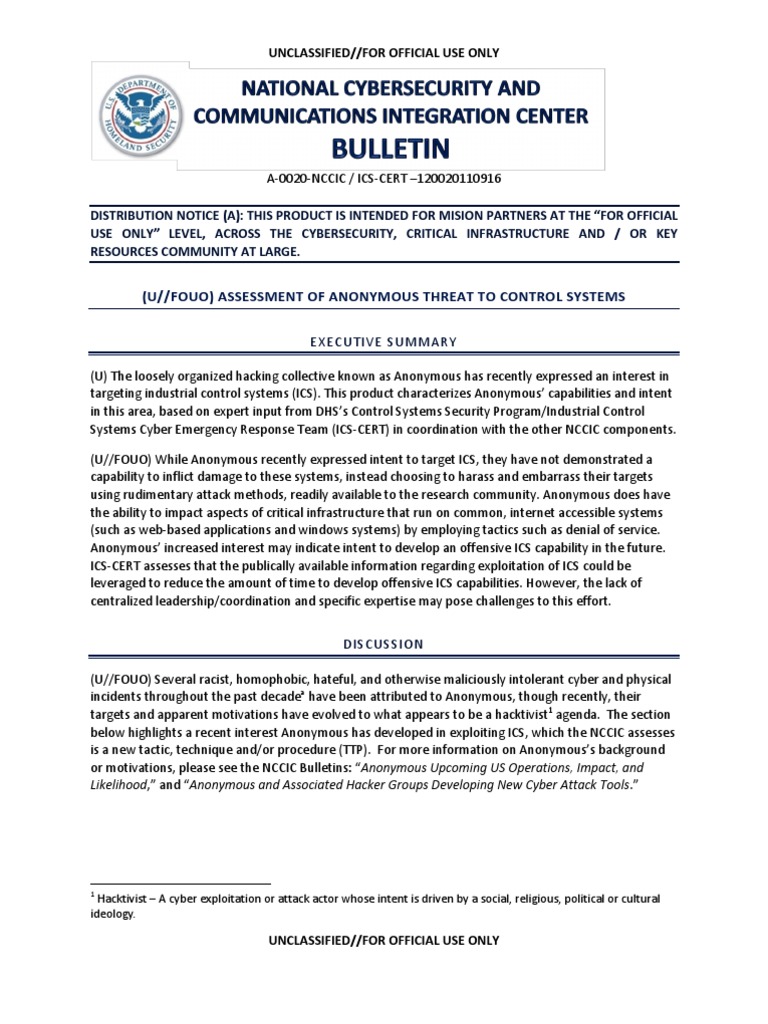 NCCIC Anonymous Industrial Control Systems Report | PDF | Security ...