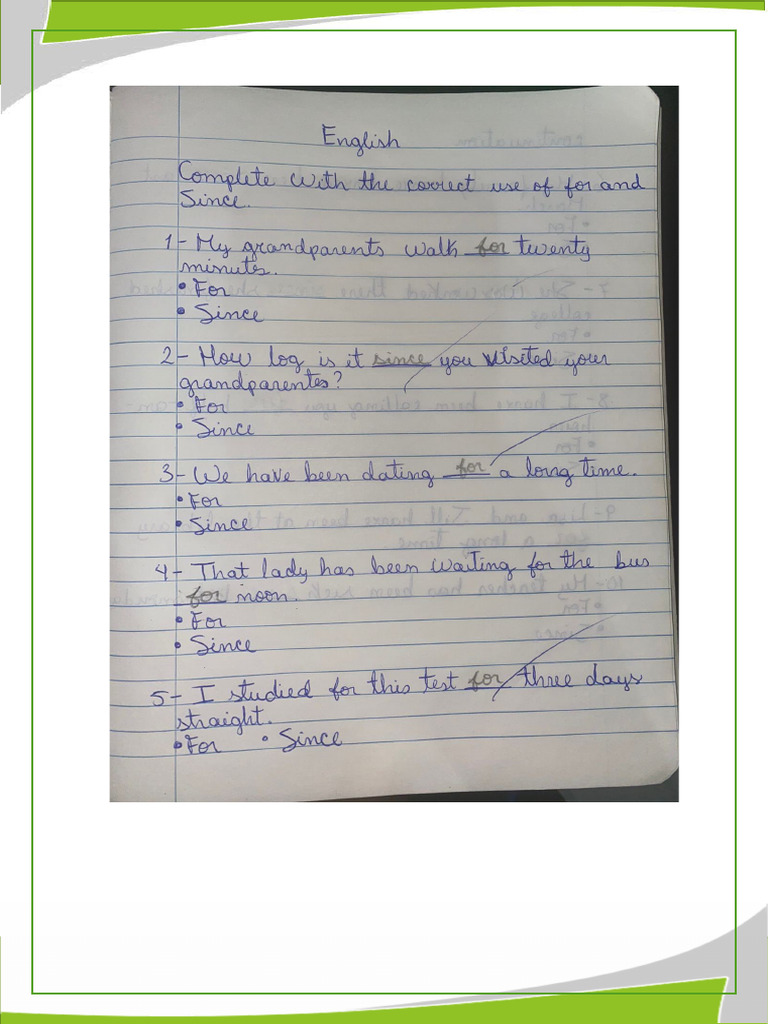 Exercise For And Since Pdf