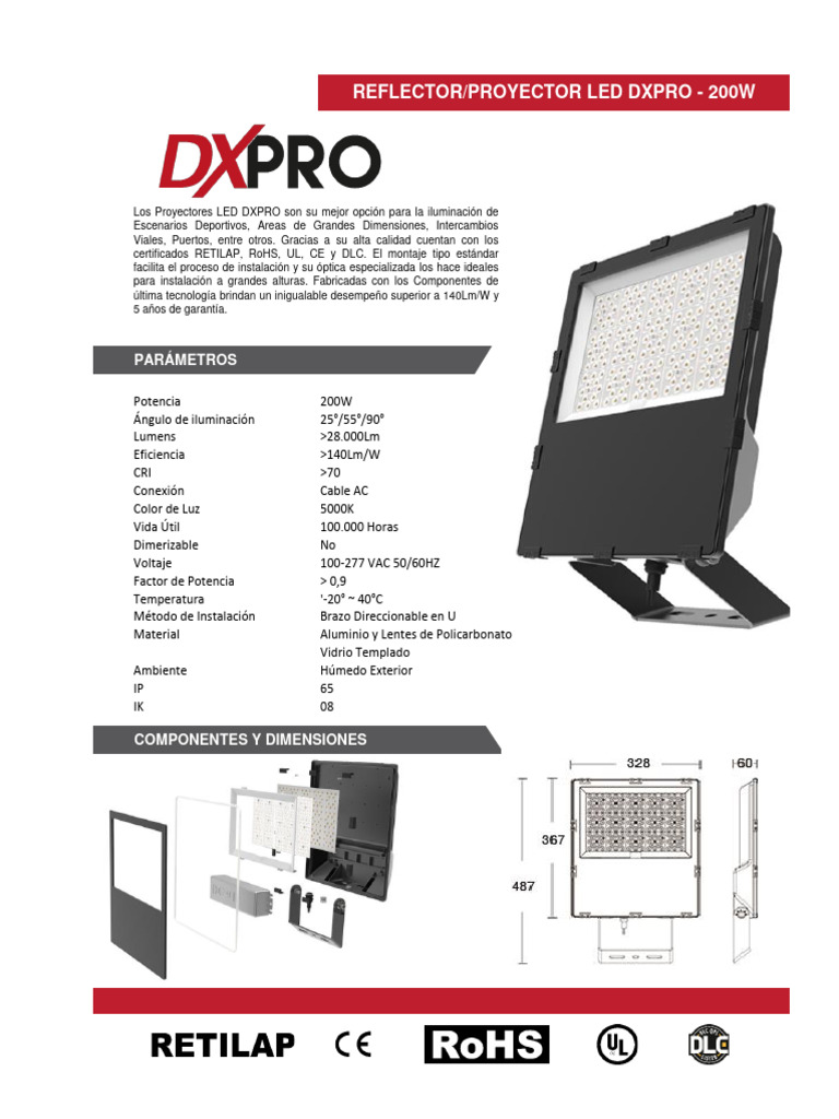 Ficha Técnica - Reflector LED DXPRO - 200W | PDF