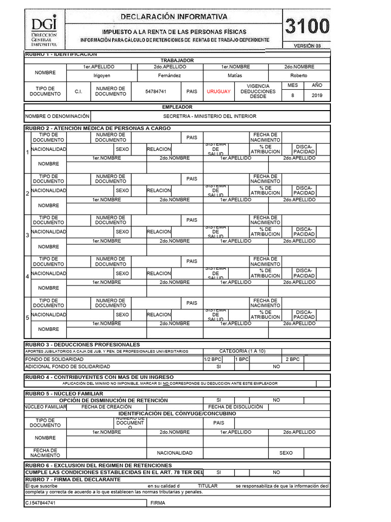 Formulario 3100 Version 3 - Modelo | PDF