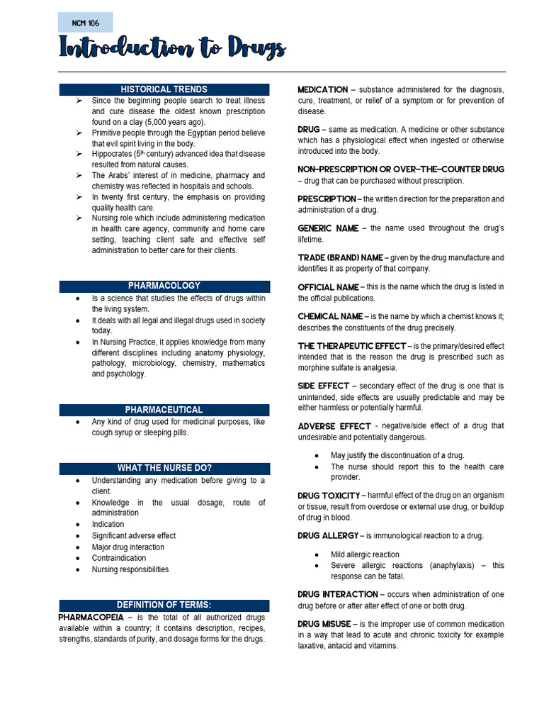 1 NCM 106 Introduction To Drugs | PDF | Medical Prescription | Pharmacy