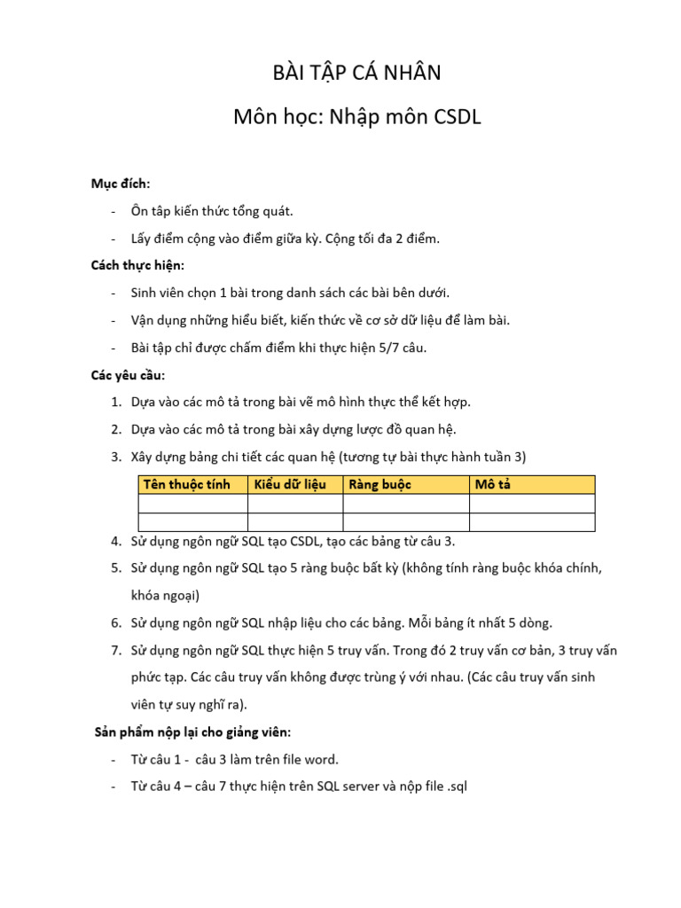 Bai Tap Ca Nhan - CSDL | PDF