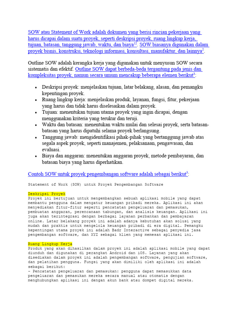Contoh SOW | PDF | Bisnis
