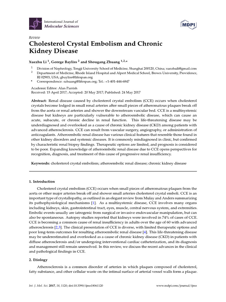 Cholesterol Crystal Embolism and Chronic Kidney Di | Download Free PDF ...