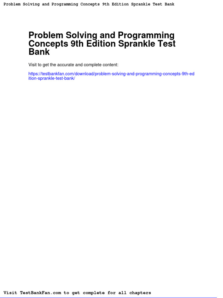 Problem Solving And Programming Concepts 9th Edition Sprankle Test Bank Download Free Pdf