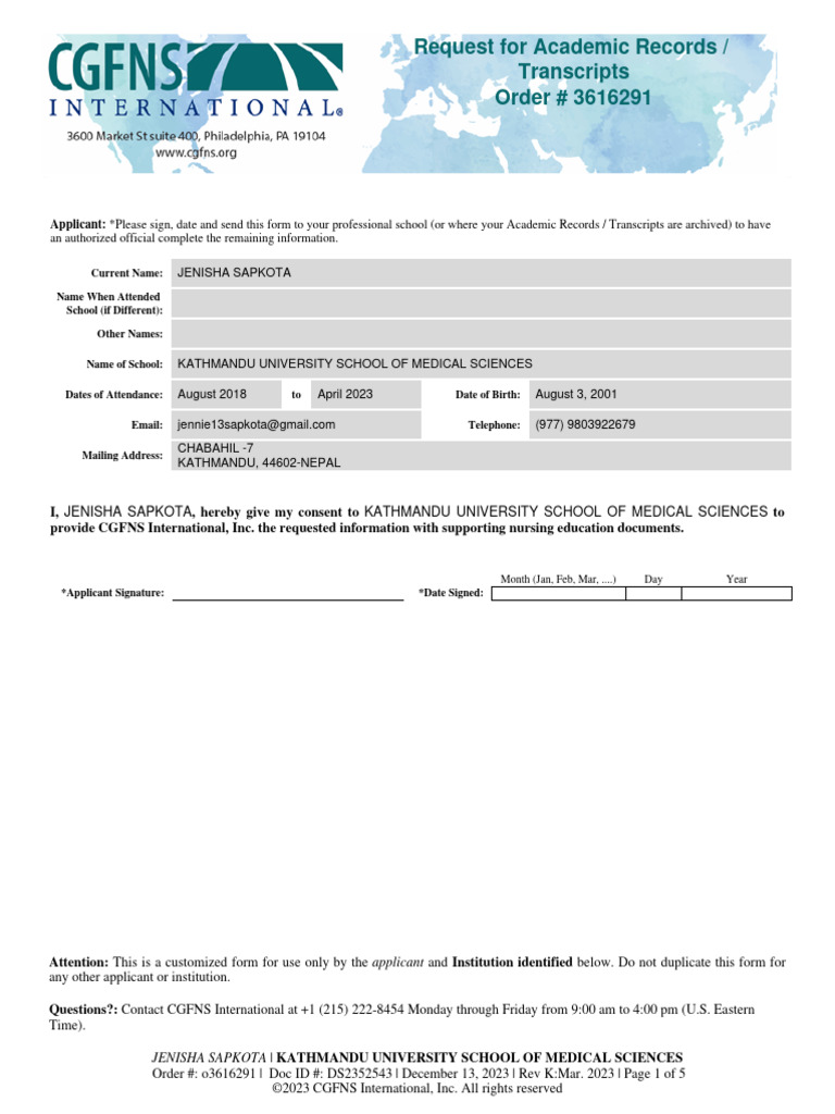 CRP SCHOOL REQ RPT Academic Records Transcripts Form A | PDF