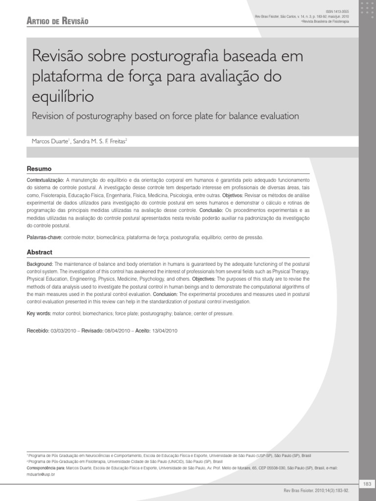 Revisão Sobre Posturografia Baseada em Plantaforma de Força para ...