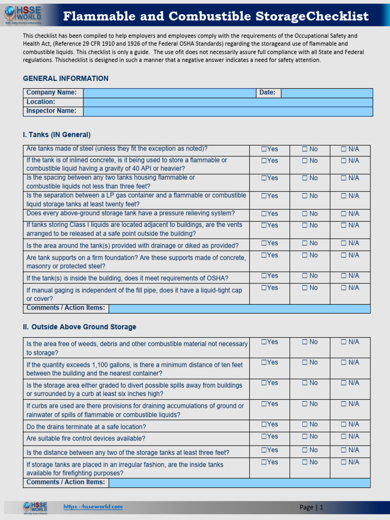Flammable Storage Compliance Checklist | PDF