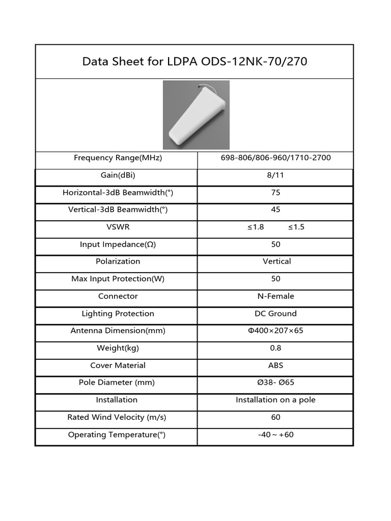 Data Sheet for LDPA ODS-12NK-70270 | PDF