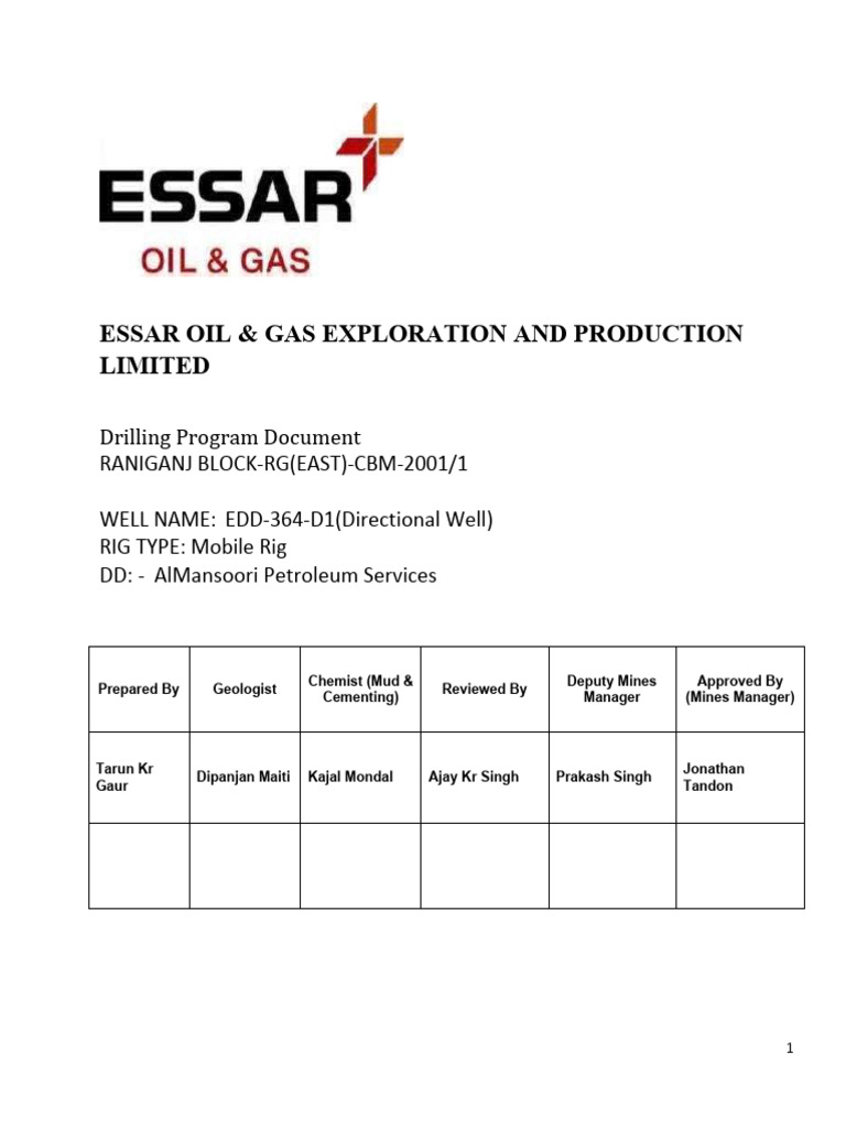 Drilling Program - EDD-364-D1 | PDF | Casing (Borehole) | Drilling Rig