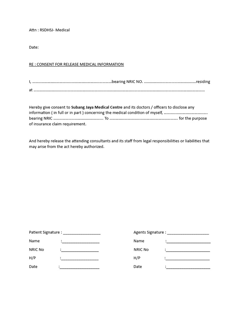 Medical Information Release Consent Form | PDF