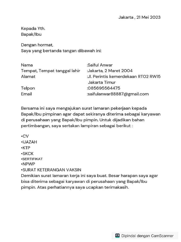CV Lamaran Saiful Anwar | PDF