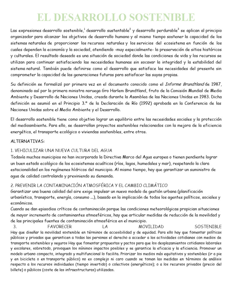 El Desarrollo Sostenible | PDF | Desarrollo sostenible | Sustentabilidad