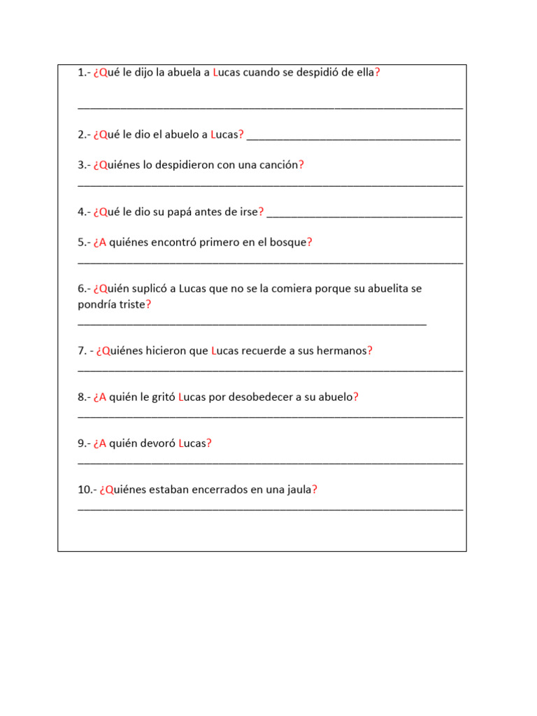 Preguntas sobre la historia de Lucas | PDF