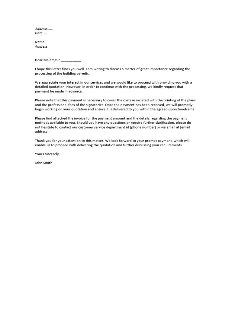 Quotation Letter-Sample With Adv Payment | PDF