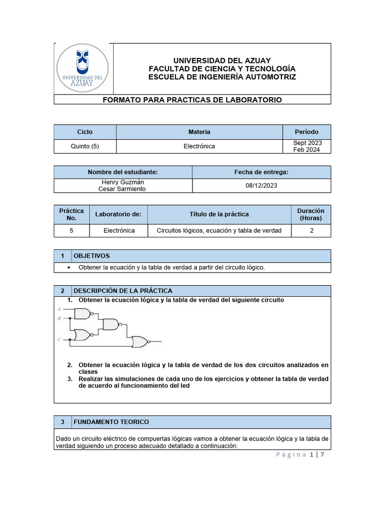 Práctica 5 Circuito Lógicos | PDF | Puerta lógica | Ingenieria Eléctrica