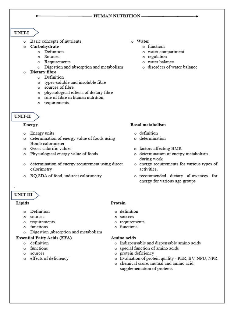 Human Nutrition Syllabus | PDF | Food Energy | Diet & Nutrition