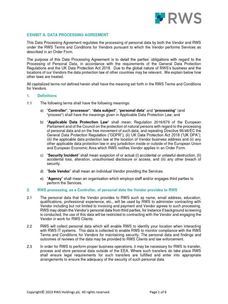 Exhibit A - Data Protection Addendum | PDF