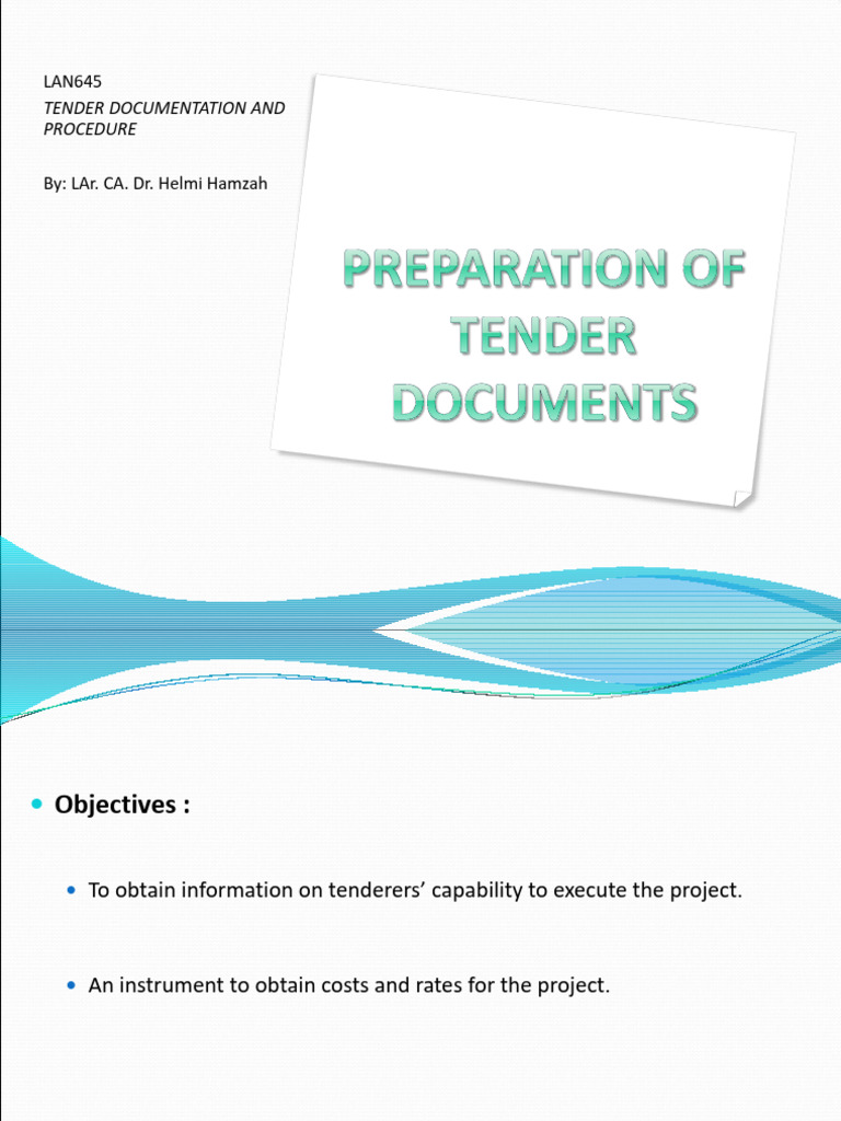 Lecture 03 Preparation of Tender Documents | PDF | Specification (Technical Standard) | Business