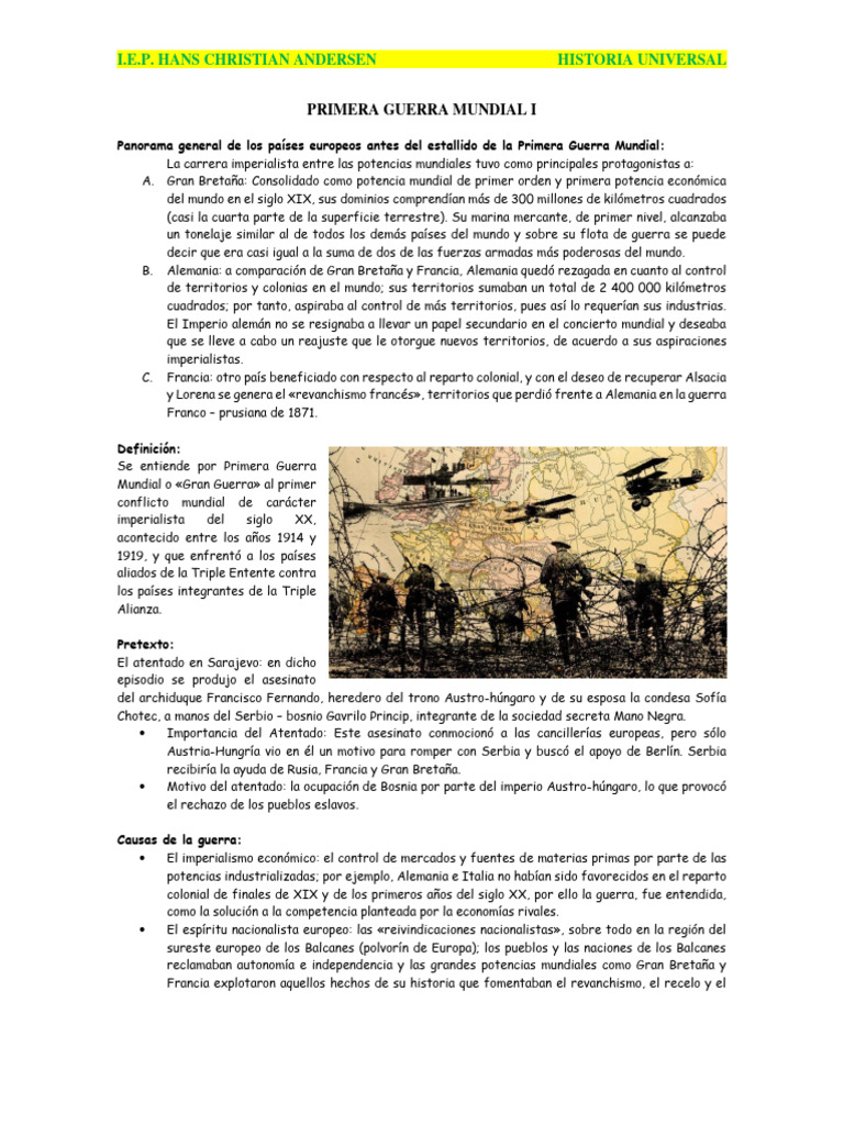 Actividades sobre la Primera Guerra Mundial | PDF | Primera Guerra ...