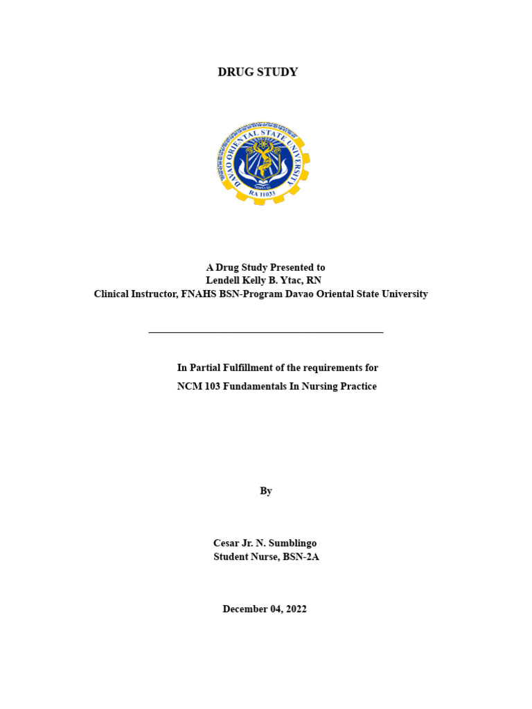 Drug Study | PDF | Dose (Biochemistry) | Chemistry