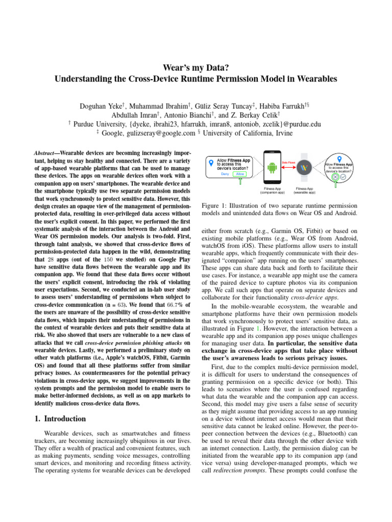 Wear's My Data? Understanding The Cross-Device Runtime Permission Model in Wearables | PDF ...