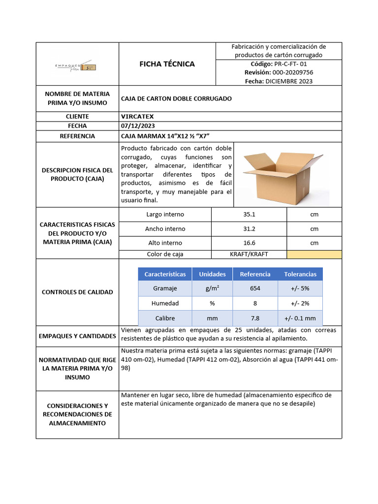 FICHA TECNICA CAJA DC RF 07 | PDF | Sector secundario de la economía | Materiales