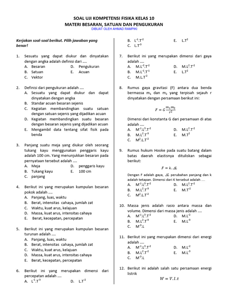 Soal Besaran dan Pengukuran Kelas 10 | PDF